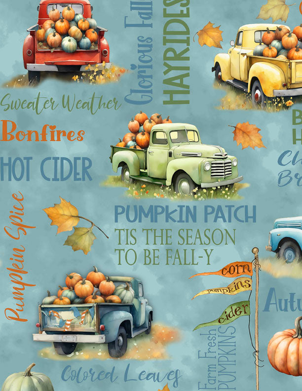 Glorious Fall Large All Over Blue Fabric