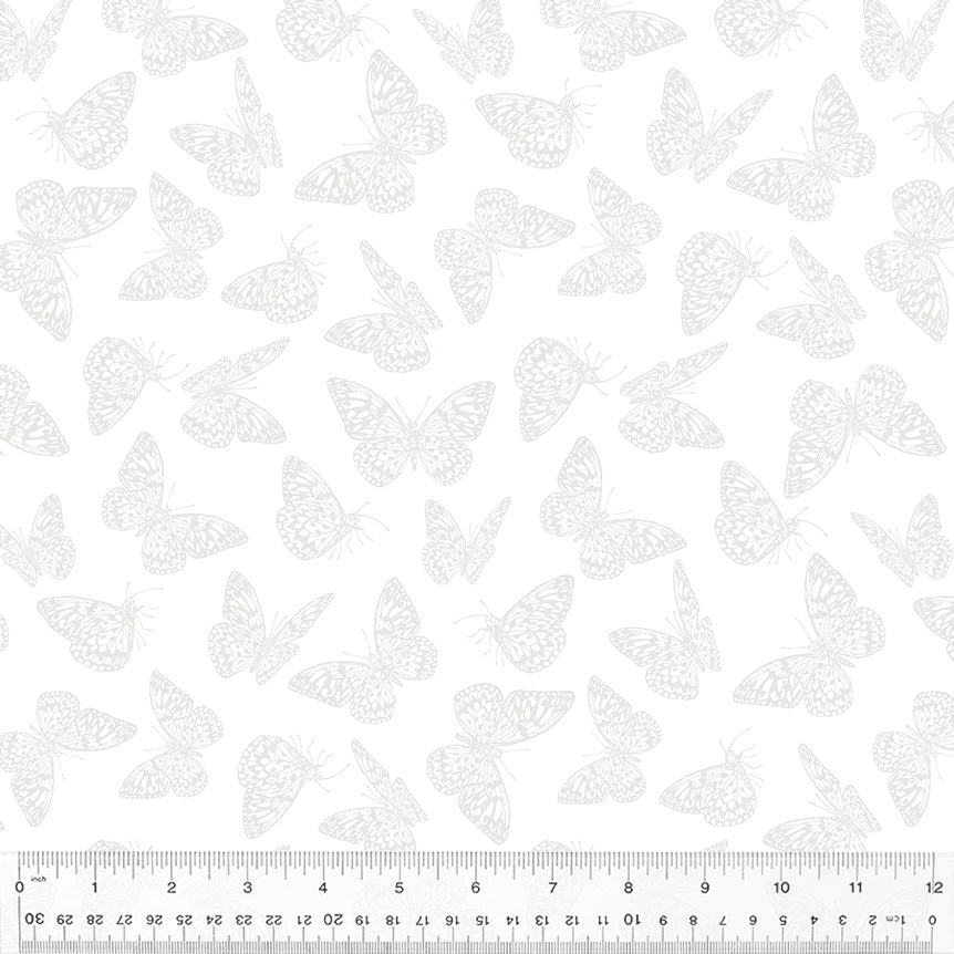 Tulip Fields Float & Flutter White on White Yardage